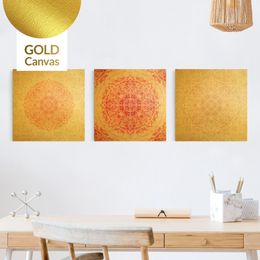 Bilderwelten 3-teiliges Leinwandbild Rosa Beige Mandalas