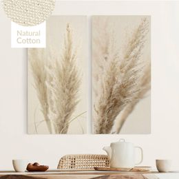 Bilderwelten Leinwandbild Tropisch Kunstdruck beige - Pampasgras im Licht - Gr&auml;ser XXL Wohnzimmer Schlafzimmer
