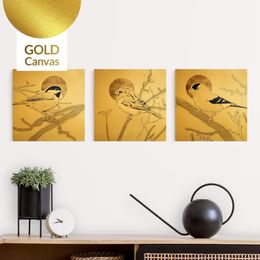 Bilderwelten Leinwandbild Tiere modern Kunstdruck gold - Vogel vor goldener Sonne - V&ouml;gel XXL Wohnzimmer Schlafzimmer