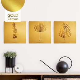 Bilderwelten 3-teiliges Leinwandbild Gold - Tropische Bl&auml;tter Set I