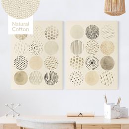 Bilderwelten Leinwandbild originell modern Aquarell beige - Kreismuster Beige Set - Wandbild XXL Wohnzimmer Schlafzimmer