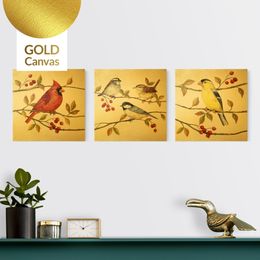 Bilderwelten Leinwandbild Tiere modern Kunstdruck bunt - V&ouml;gel und Beeren Set - V&ouml;gel XXL Wohnzimmer Schlafzimmer
