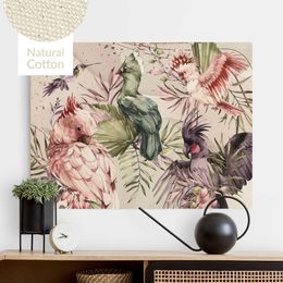 Bilderwelten Leinwandbild Tiere Tropisch Aquarell Leinwanddruck - Tropische V&ouml;gel - Bunte Kakadus und Kolibri - Pflanzen XXL Jugendzimmer