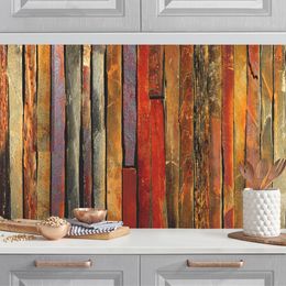Bilderwelten K&uuml;chenr&uuml;ckwand selbstklebend braun Vintage Holzoptik - Bretterstapel - Retro Spritzschutz nach Ma&szlig;