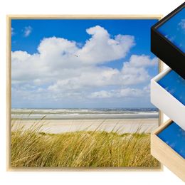 Bilderwelten Leinwandbild Strand Motiv Kunstdruck blau - An der Nordseek&uuml;ste - Himmel XXL Wohnzimmer Schlafzimmer