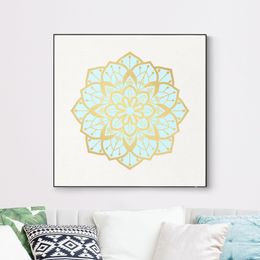 Wechselbild Mandala Illustration Bl&uuml;te hellblau gold