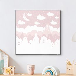 Wechselbild Sternenhimmel mit H&auml;usern und Mond in rosa