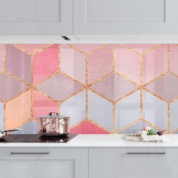 Bilderwelten K&uuml;chenr&uuml;ckwand Buntes Pastell goldene Geometrie