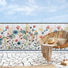 Bilderwelten Balkonsichtschutz nach Ma&szlig; bis 10 m bunt Blumen Landhaus Aquarell Wildblumen im Sommer III - Deko Balkon Gartenzaun