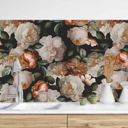 K&uuml;chenr&uuml;ckwand Rote Rosen mit Wei&szlig;en Rosen II