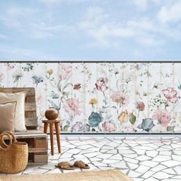Bilderwelten Balkonsichtschutz nach Ma&szlig; bis 10 m pastell Blumen modern Aquarell Rankende Blumen mit Schmetterlingen Aquarell - Ranke Balkon Gartenzaun