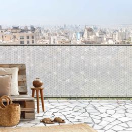 Bilderwelten Balkonsichtschutz nach Ma&szlig; bis 10 m weiss ohne Bohren modern Blume des Lebens Pattern silber - Deko Balkon Gartenzaun