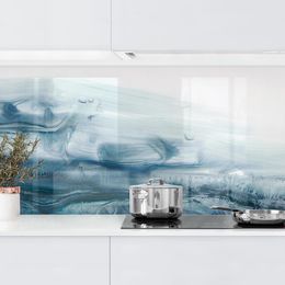 Bilderwelten K&uuml;chenr&uuml;ckwand selbstklebend petrol originell Abstrakt Aquarell - Meeresstr&ouml;mung II - Wandfolie Spritzschutz nach Ma&szlig;