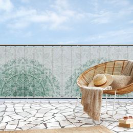 Bilderwelten Balkonsichtschutz nach Ma&szlig; bis 10 m gr&uuml;n Spirituell Illustration Aquarell Gr&uuml;nes Mandala Aquarell Ornament halbkreis - Mandala Balkon Gartenzaun