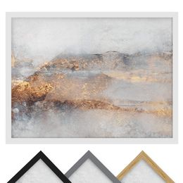 Bilderwelten Bild mit Rahmen originell grau Abstrakt inkl. Rahmung - Gold-Grauer Nebel - Deko Wohnzimmer Schlafzimmer