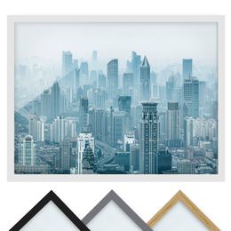 Bilderwelten Bild mit Rahmen Stadt blau Motiv inkl. Rahmung - K&uuml;hles Shanghai - Architektur Wohnzimmer Schlafzimmer
