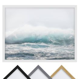 Bilderwelten Bild mit Rahmen Strand blau Motiv inkl. Rahmung - Gro&szlig;e Welle Hawaii - Meerblick Wohnzimmer Schlafzimmer