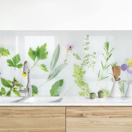 Bilderwelten Küchenrückwand selbstklebend grün Blumen Motiv - Kräuter und Blüten II - Gewürze & Kräuter Spritzschutz nach Maß