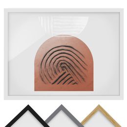 Bilderwelten Bild mit Rahmen originell grau Abstrakt inkl. Rahmung - Indigene Ton Geometrie - Deko Wohnzimmer Schlafzimmer