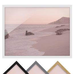 Bilderwelten Bild mit Rahmen Strand rosa Motiv inkl. Rahmung - Ros&eacute;goldener Strand - Meerblick Wohnzimmer Schlafzimmer