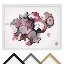 Bilderwelten Bild mit Rahmen originell rosa Abstrakt Aquarell - Pink-Beige Tropfen mit Ros&eacute;gold - Deko Wohnzimmer Schlafzimmer