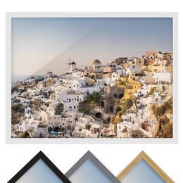 Bilderwelten Bild mit Rahmen Strand weiss Motiv inkl. Rahmung - Oia Panorama - Architektur Wohnzimmer Schlafzimmer