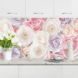 Bilderwelten K&uuml;chenr&uuml;ckwand selbstklebend pastell Blumen modern - Pastell Paper Art Rosen - Wandfolie Spritzschutz nach Ma&szlig;