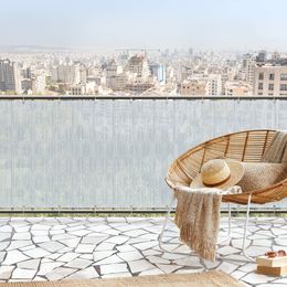 Bilderwelten Balkonsichtschutz nach Ma&szlig; bis 10 m pastell ohne Bohren Vintage Art Deco Federn Muster mit Bord&uuml;re - Geometrisch Balkon Gartenzaun