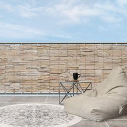 Bilderwelten Balkon Sichtschutz Asian Stonewall - Gro&szlig;e helle Steinmauer aus wohnlichen Steinen