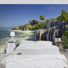 Bilderwelten Fototapete Strand Tropisch Wandtapete blau - Traumstrand Seychellen - Landschaft Wohnzimmer Schlafzimmer