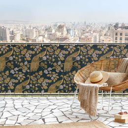 Bilderwelten Balkonsichtschutz nach Ma&szlig; bis 10 m gold Tiere Vintage Pfauengarten Mitternachtsgold - Retro Balkon Gartenzaun