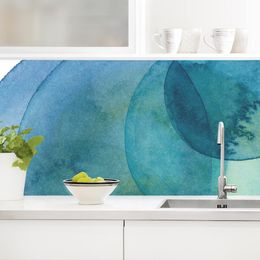 Bilderwelten Küchenrückwand selbstklebend blau originell Abstrakt Aquarell - Urknall - grün - Wandfolie Spritzschutz nach Maß