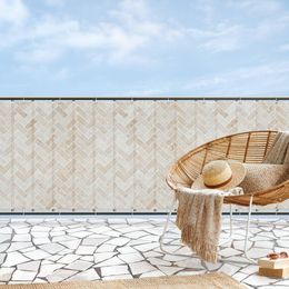 Bilderwelten Balkon Sichtschutz Marmor Fischgr&auml;ten Fliesen - Beige