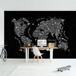 Bilderwelten Fototapete Typografie Weltkarte schwarz