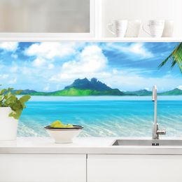 Bilderwelten Küchenrückwand selbstklebend blau Strand Tropisch - Traumurlaub - Landschaft Spritzschutz nach Maß