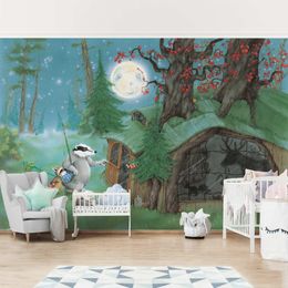 Bilderwelten Tapete - Fototapete Kinderzimmer - Wassili auf dem Heimweg - Wassili Waschb&auml;r - Waldtapete Kindertapete Kinder Junge M&auml;dchen Baby
