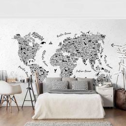 Bilderwelten Fototapete Spr&uuml;che modern Wandtapete weiss - Typografie Weltkarte wei&szlig; - Karten Wohnzimmer Schlafzimmer