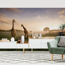 Bilderwelten Fototapete Natur modern Wandtapete beige - Surreal Giraffes - africa Wohnzimmer Schlafzimmer