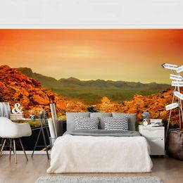 Bilderwelten Fototapete Natur modern 3D-Effekt orange - Tal des Feuers - Landschaft Wohnzimmer Schlafzimmer