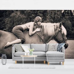 Bilderwelten Fototapete Tiere Motiv Wandtapete schwarz weiss - Zum Rennen - Erotik Wohnzimmer Schlafzimmer