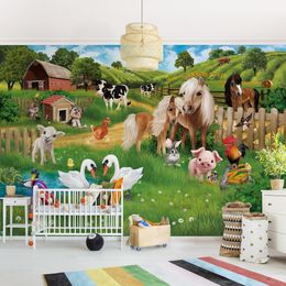 Bilderwelten Kindertapete - Tiere auf dem Bauernhof - Kinderzimmer Tapete nach Ma&szlig; Junge M&auml;dchen Babyzimmer Fototapete nach Ma&szlig; auch selbstklebend