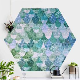 Bilderwelten Hexagon Tapete Vliestapete Illustration Aquarell rosa - Meerjungfrauen Magie in T&uuml;rkis - Deko Wohnzimmer Schlafzimmer
