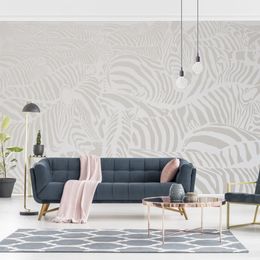 Bilderwelten Mustertapete Tiere modern Wandtapete einzigartig - No.DS4 Zebrastreifen Hellgrau - Streifen Wohnzimmer Schlafzimmer