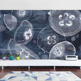 Bilderwelten Fototapete Tiere modern Aquarell blau - Mondmedusen II - Deko Wohnzimmer Schlafzimmer