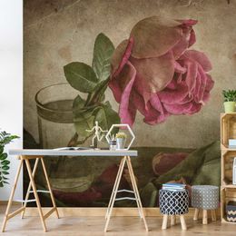 Bilderwelten Fototapete Blumen Vintage Wandtapete braun - Tear of a Rose - Retro Wohnzimmer Schlafzimmer