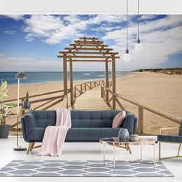 Bilderwelten Fototapete Strand Motiv 3D-Effekt blau - Strandpfad zum Meer in Andalusien - K&uuml;ste Wohnzimmer Schlafzimmer