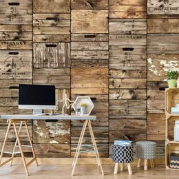 Bilderwelten Fototapete Vliestapete Vintage Holzoptik einzigartig - Vintage Holzkisten Rolle - Retro Wohnzimmer Schlafzimmer
