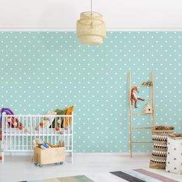 Bilderwelten Mustertapete Liebe modern Wandtapete t&uuml;rkis - No.YK60 Wei&szlig;e Herzen auf Mint - Geometrisch Kinderzimmer Baby M&auml;dchen Jungen