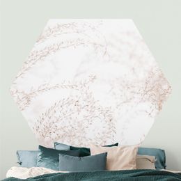 Bilderwelten Hexagon Tapete Blumen Landhaus Wandtapete rot - Sonnenstrahlen im Pampasgras - Gr&auml;ser Wohnzimmer Schlafzimmer