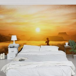 Bilderwelten Fototapete Natur modern Wandtapete gelb - Yoga Meditation - Himmel Wohnzimmer Schlafzimmer